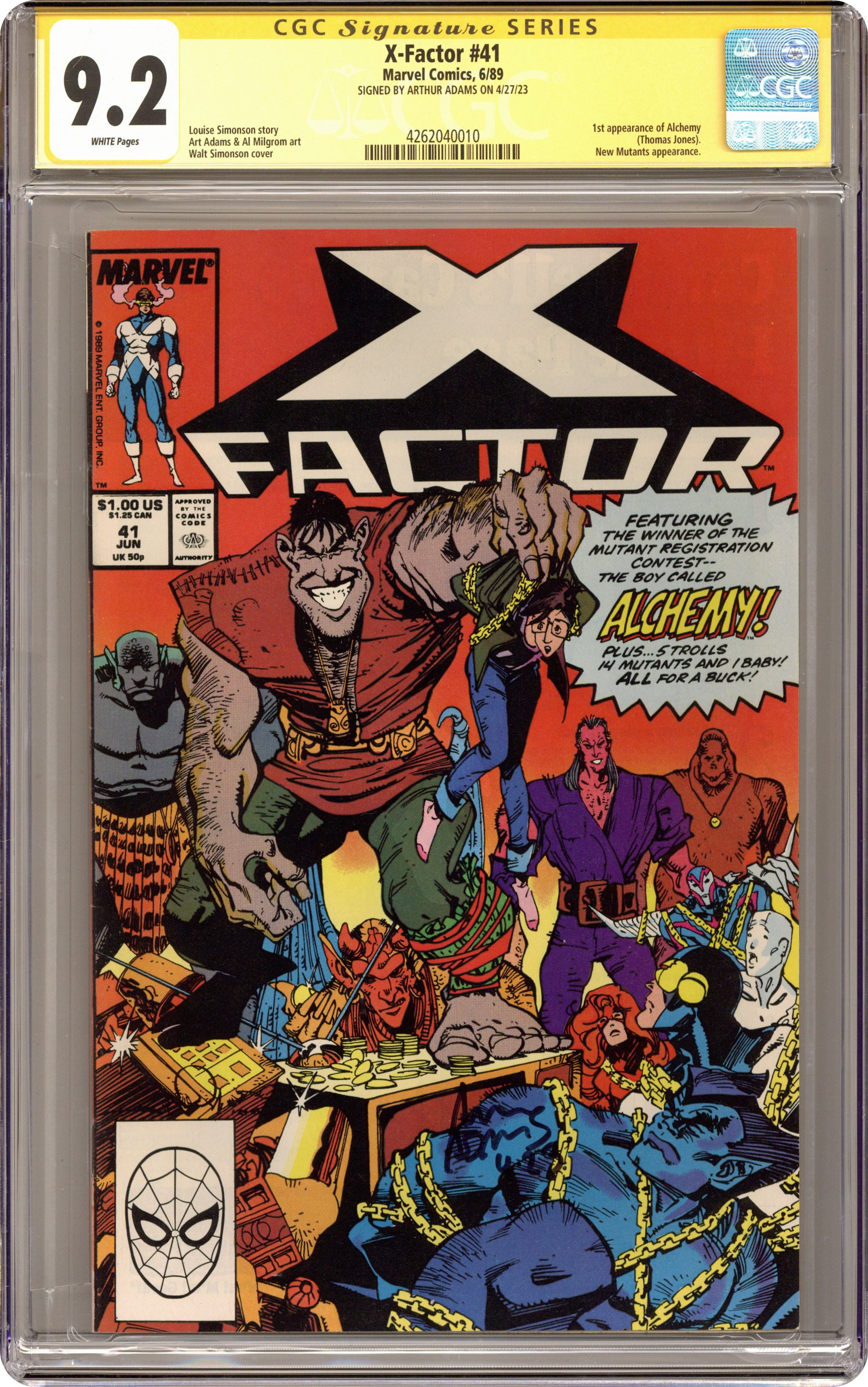 X-Factor (1986 1st Series Marvel) 41 CGC 9.2 SS Arthur Adams