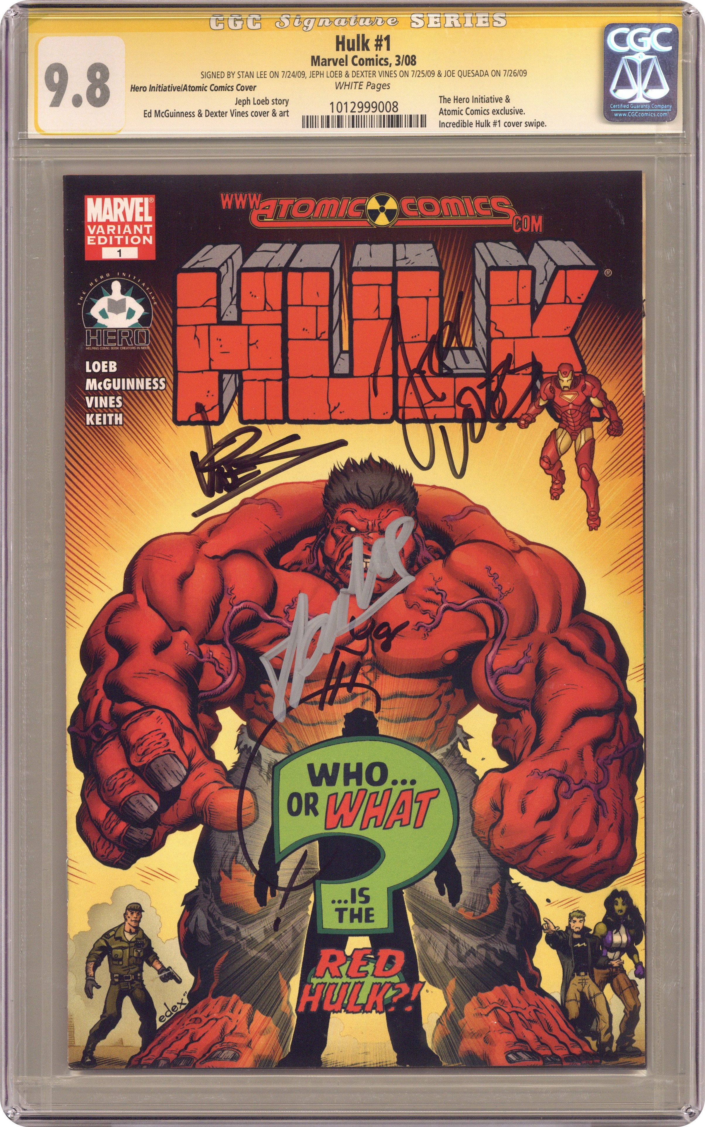 Hulk (2008 Marvel) 1HERO CGC 9.8 SS Lee/ Loeb/ Vines/ Quesada