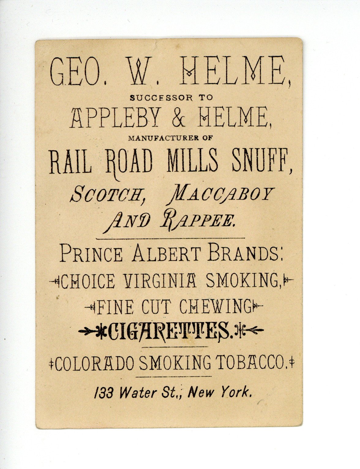 Prince Albert Cigarettes Advertising Card (1880)