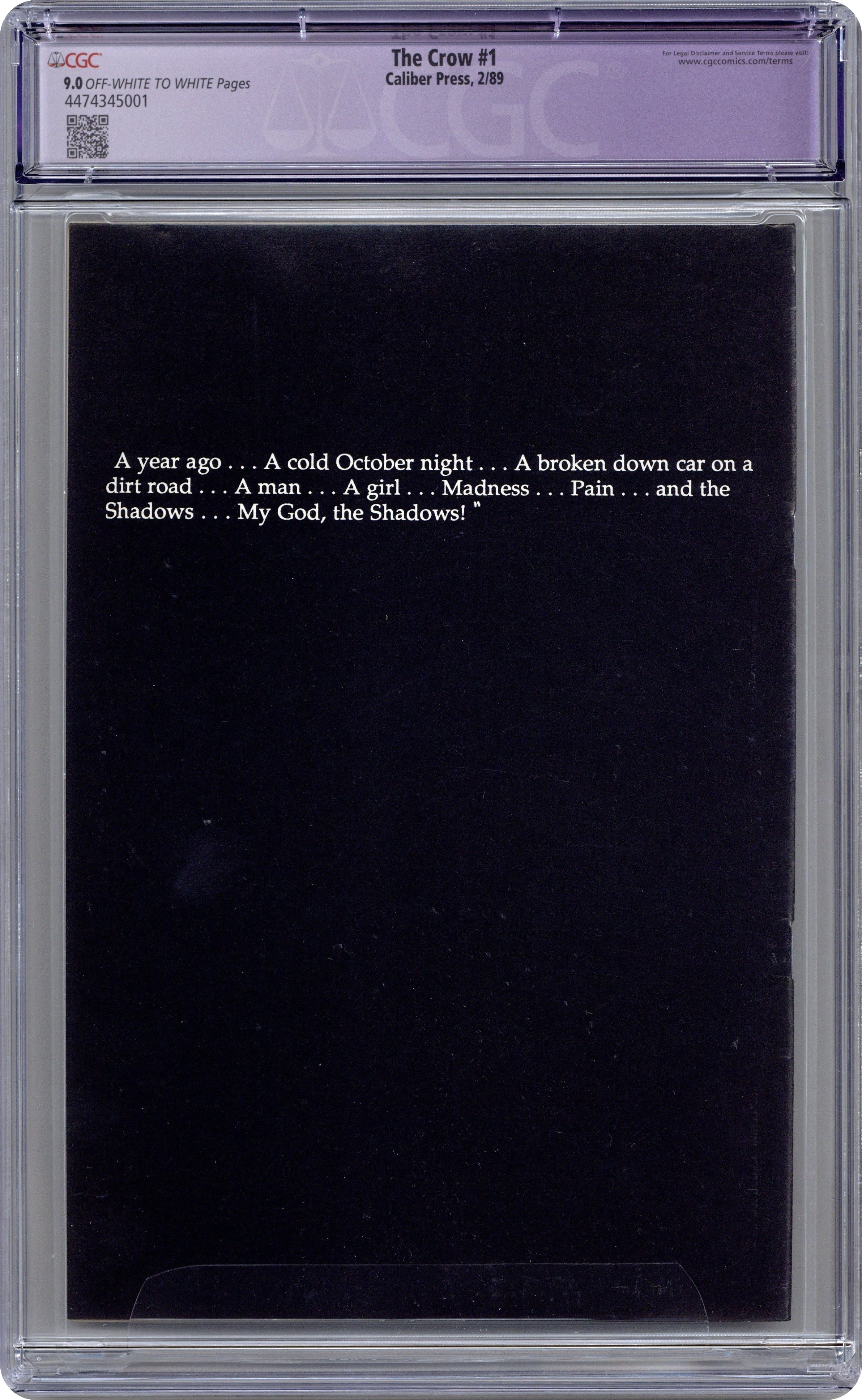 Crow (1989 Caliber) #1, 1st Printing CGC 9.0 Restored JSA O'Barr