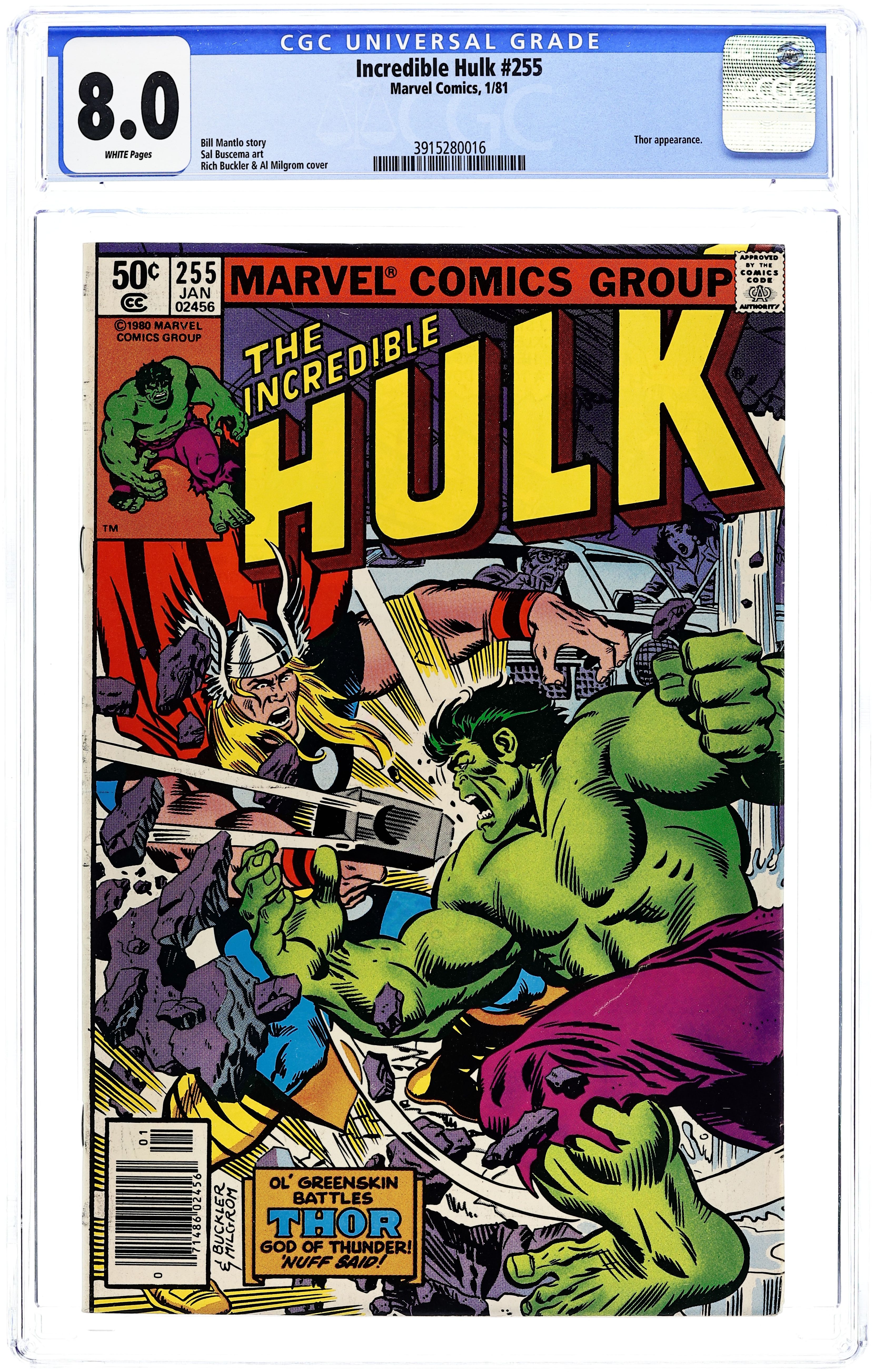 Incredible Hulk (1962 Marvel 1st Series) 255N CGC 8.0