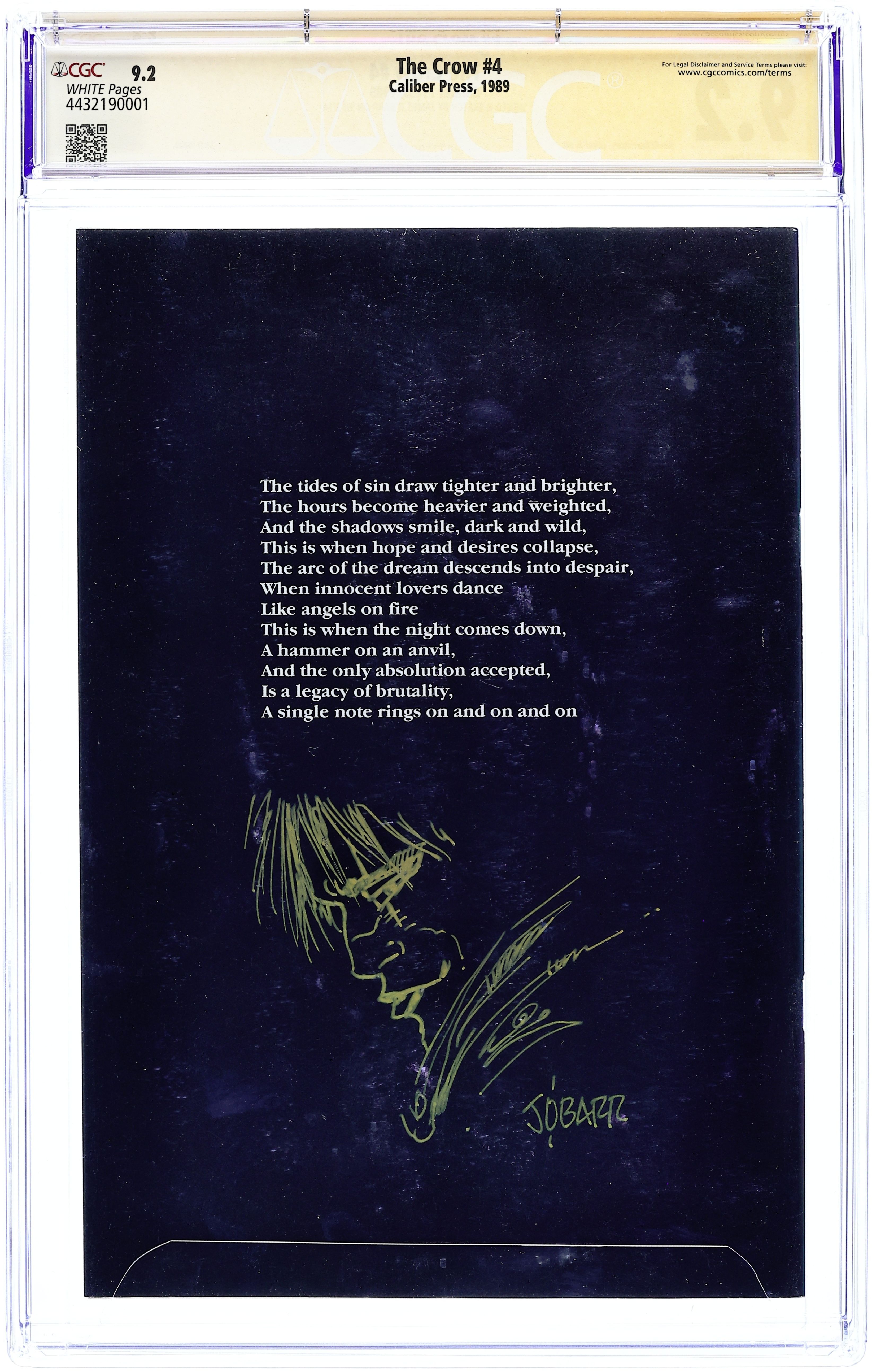 Crow (1989 Caliber) #4, 1st Printing CGC 9.2 SS O'Barr