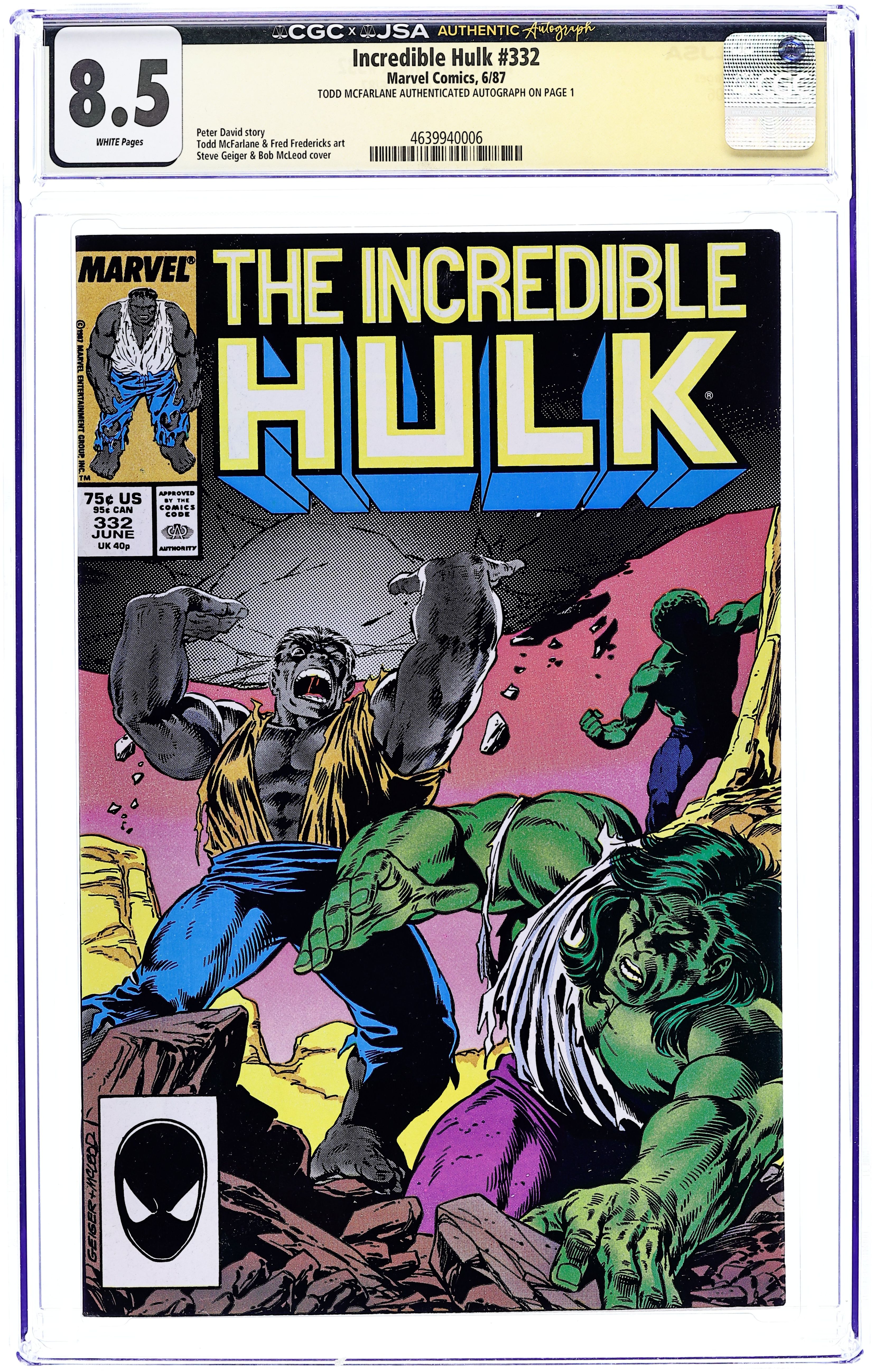 Incredible Hulk (1962 Marvel 1st Series) 332 CGC 8.5 JSA McFarlane